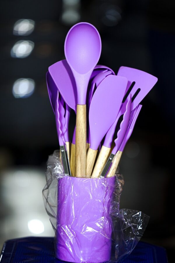Purple Harmony Utensil Set – Silicone Kitchen Tools in Wooden & Plastic ...